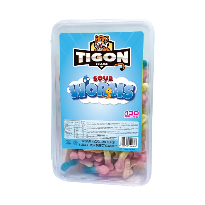 TIGON 130'S SOUR WORMS TUB (1X130'S) - Sweet Depot
