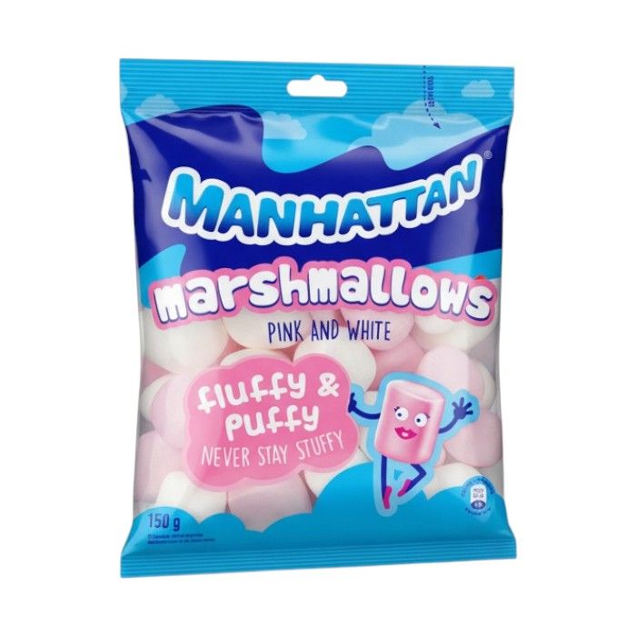 MANHAT MALLOW 150G PINK&WHITE (1X150G) - Sweet Depot